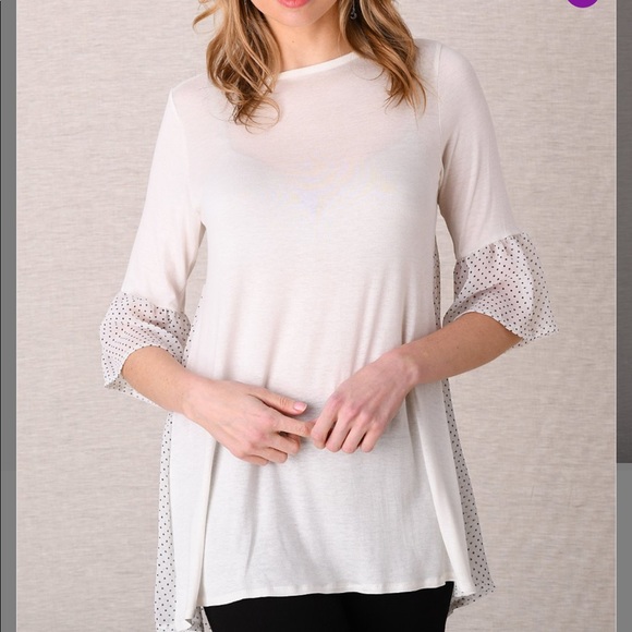 elliott & vine | Tops | Nwt Dotted Ruffle Tunic With Sheer Back M X ...